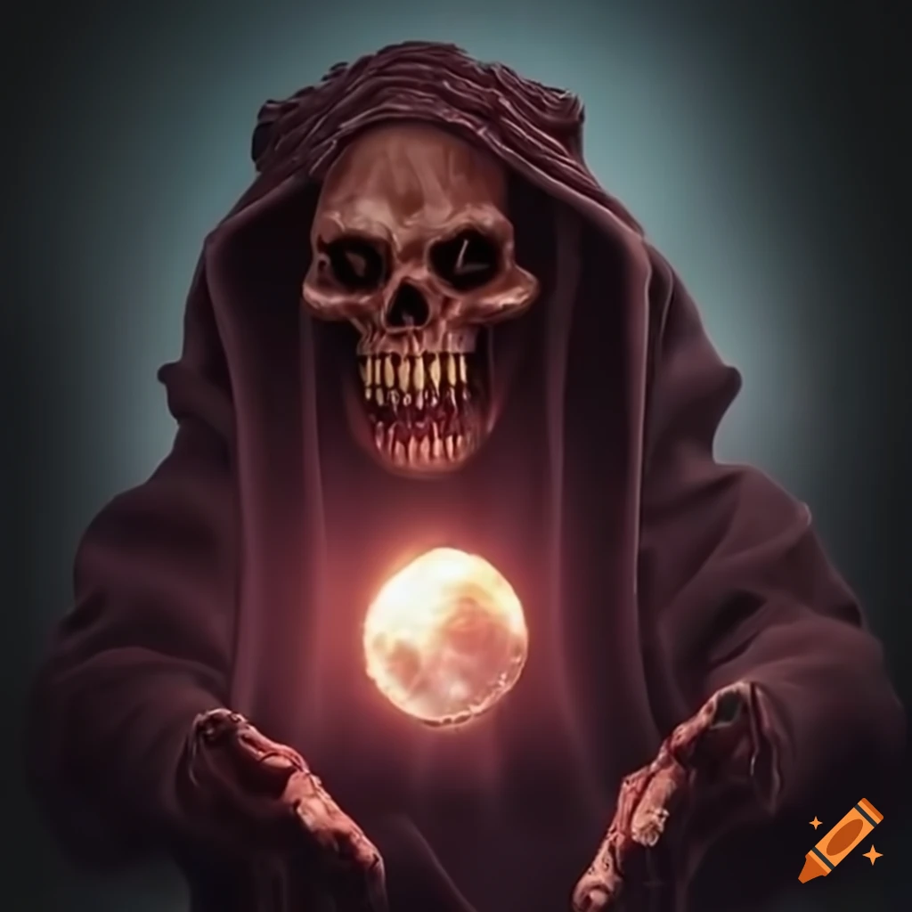 Digital art of a skeleton demon reaching for a mist orb