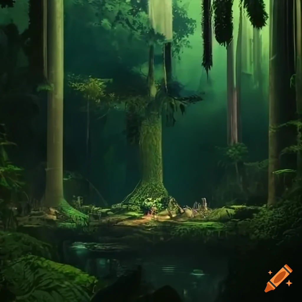 Digital illustration of the mythical amazon forest on Craiyon