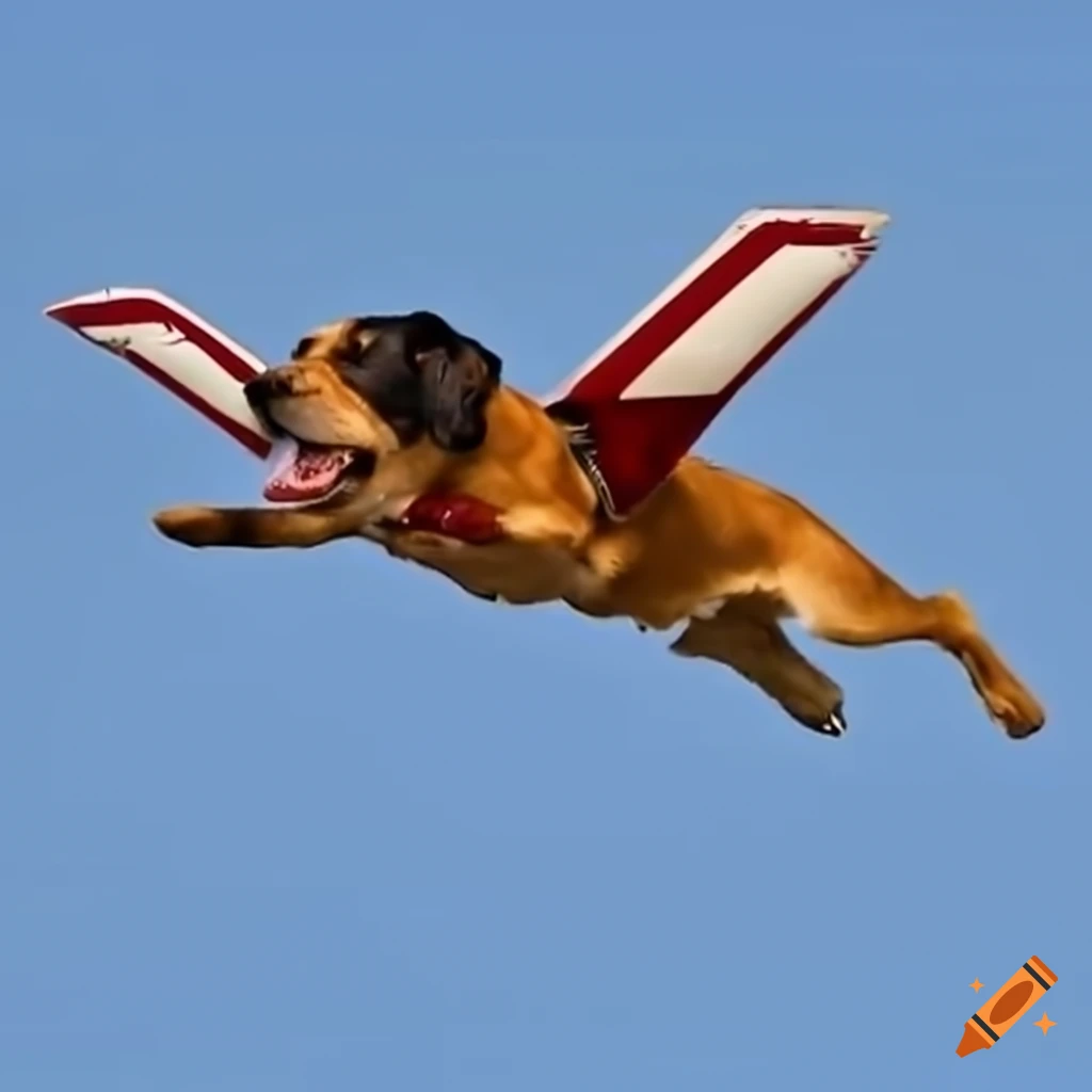 Perro volando en un avión dañado on Craiyon