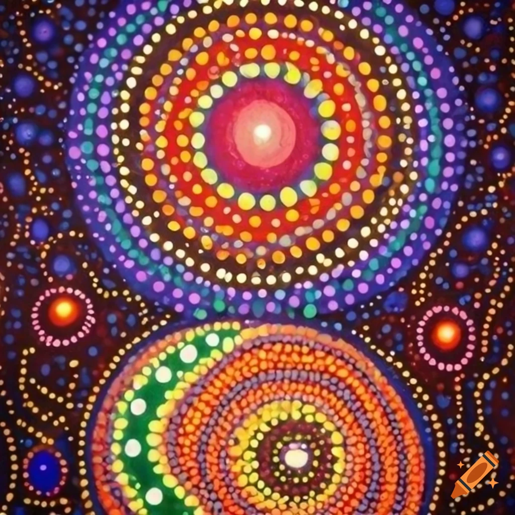 Dragon depicted in aboriginal dot painting style on Craiyon