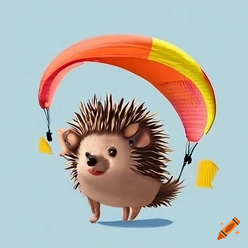 Hedgehog paragliding in the sky on Craiyon