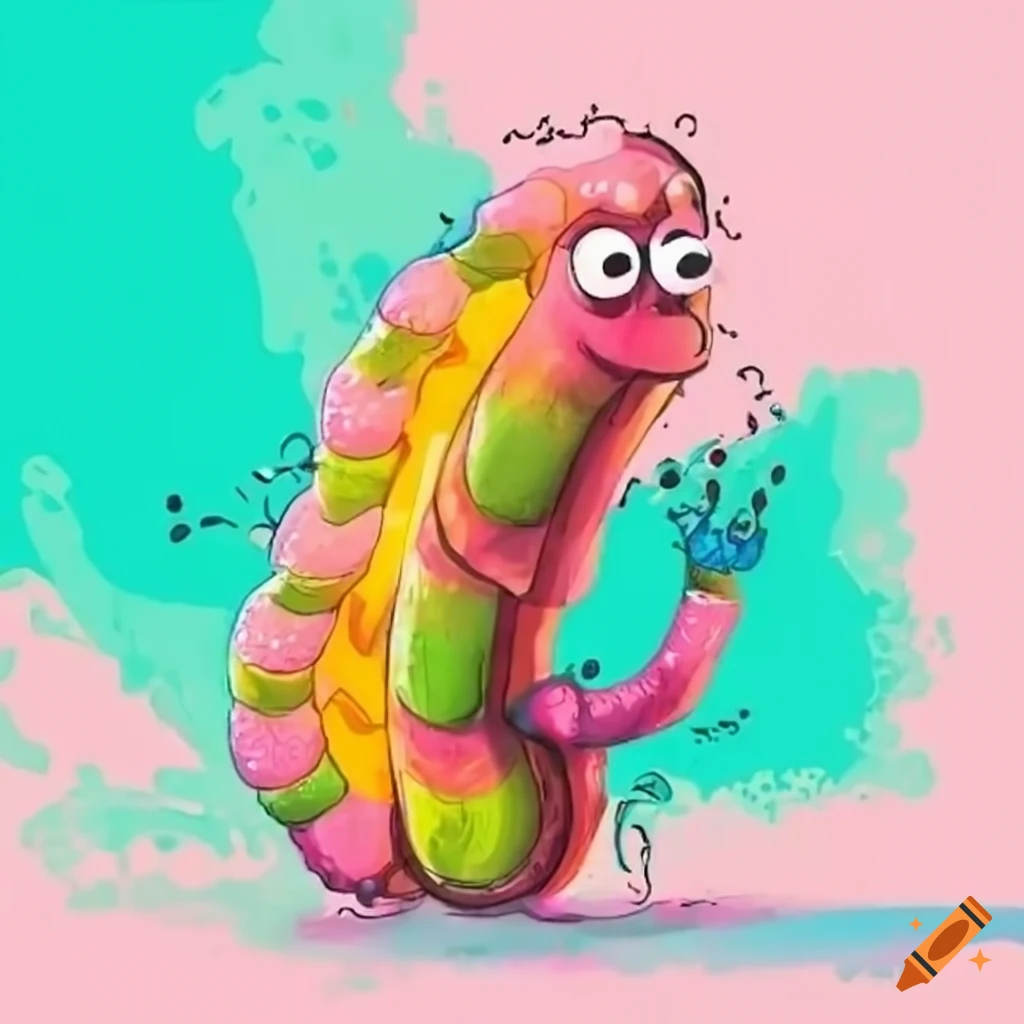 Advertisement of a cartoon worm sandwich on Craiyon