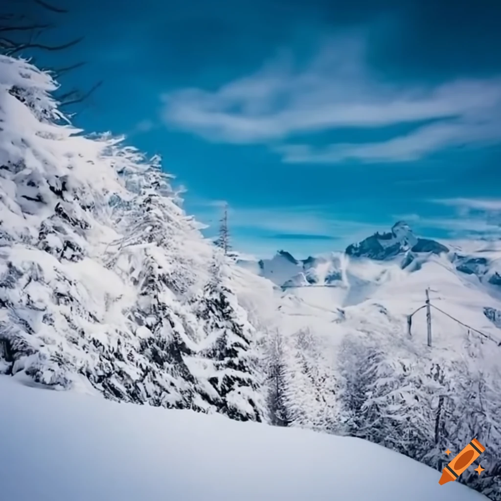 Snowy alps on a sunny day on Craiyon