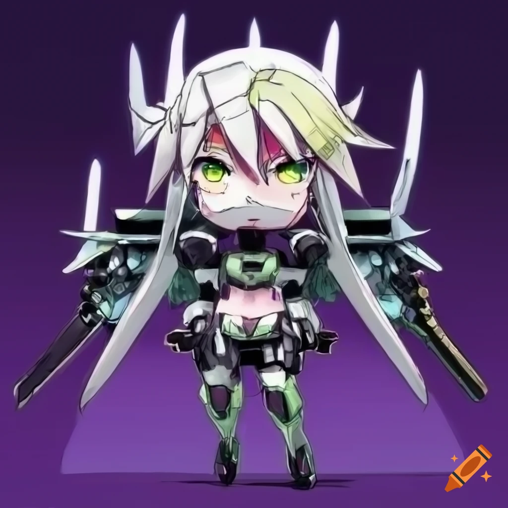 Metallic chibi robot in maid armor on Craiyon