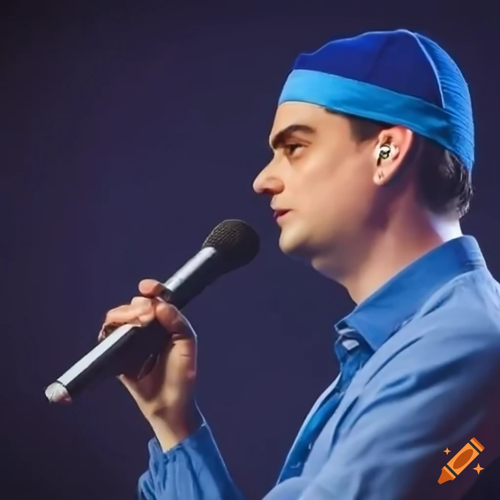 Ben shapiro performing on stage with a blue durag on Craiyon