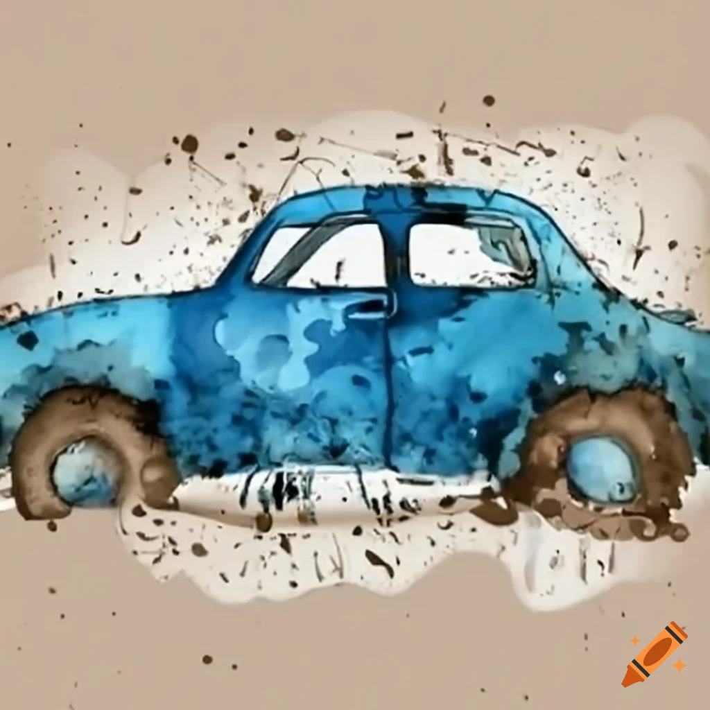 Muddy blue car speeding on Craiyon