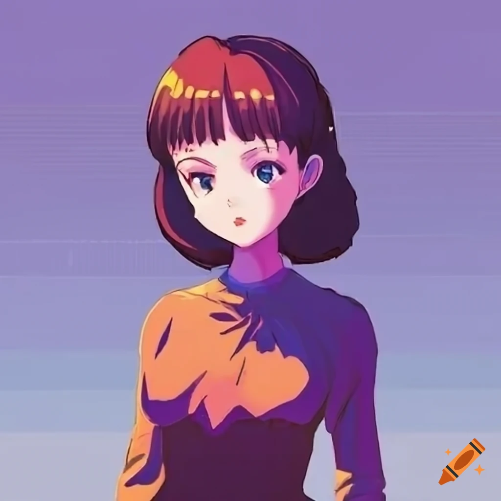 Retro anime-style illustration of a woman in a city skyline on Craiyon