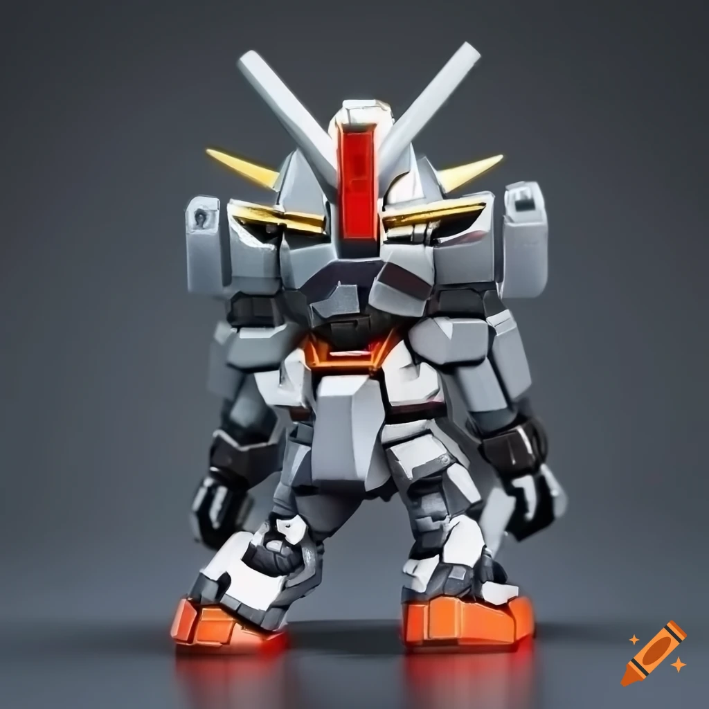 Chibi gundam robot in black, orange and white armor on Craiyon