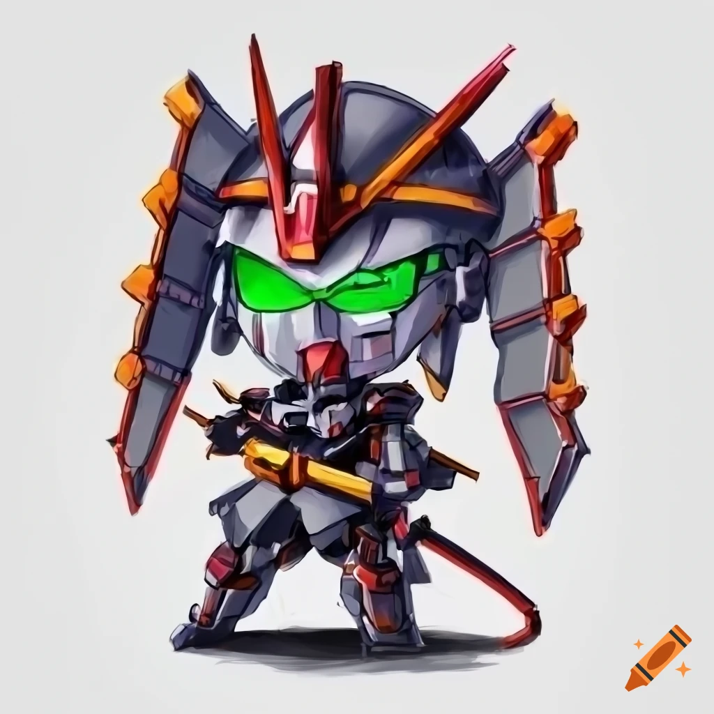 Chibi-style robot with samurai armor