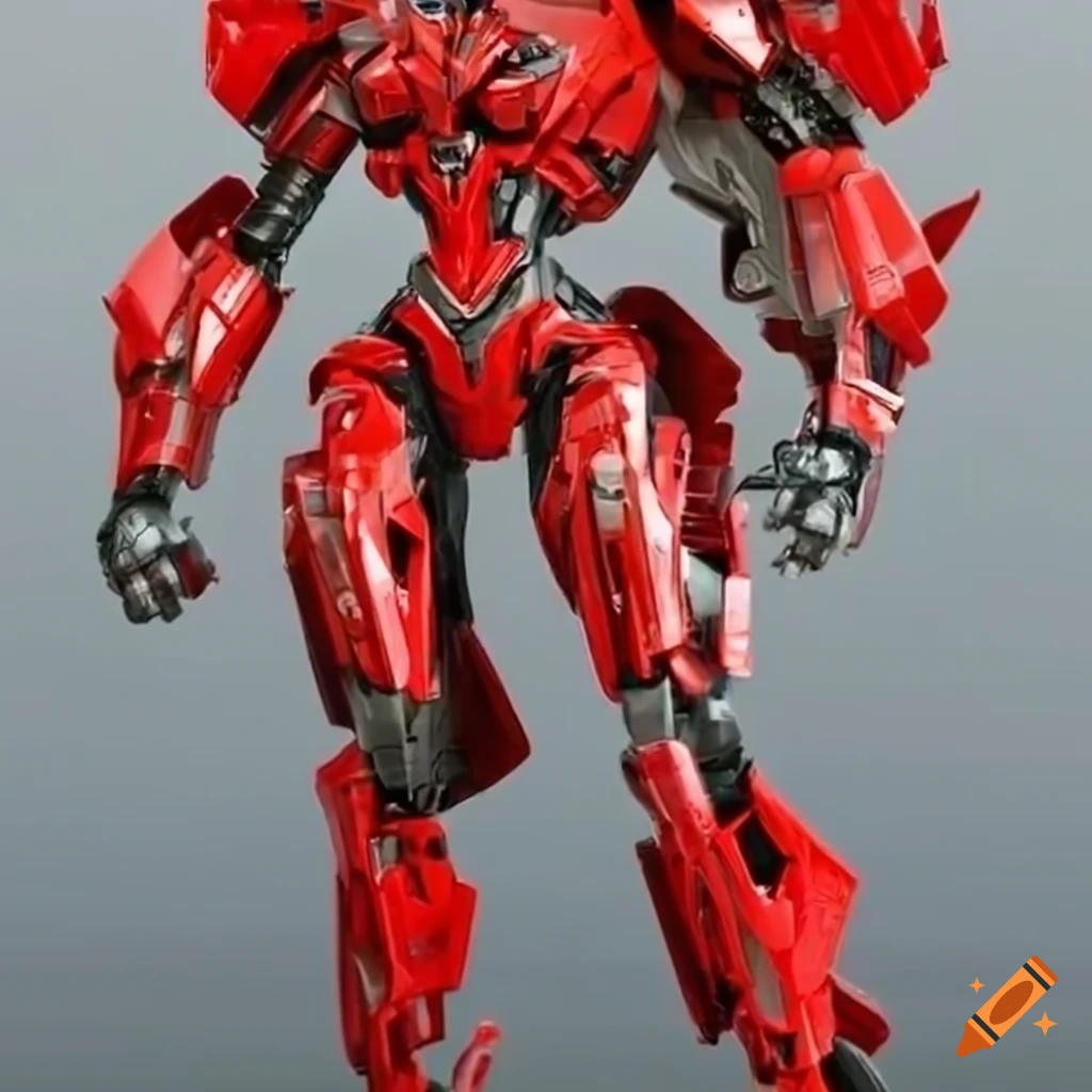Photograph of a red female autobot resembling a red Prius on Craiyon