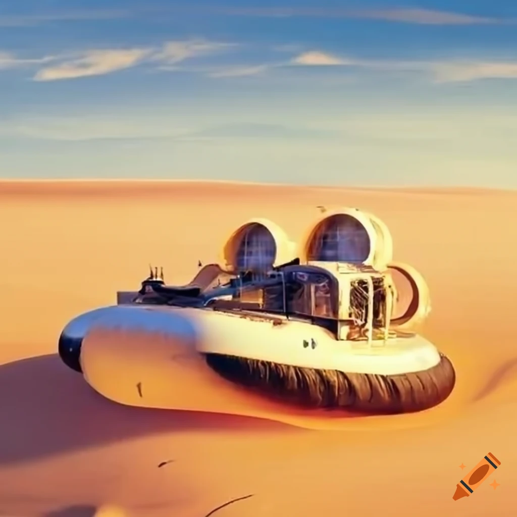 Hovercraft jet on desert sand on Craiyon