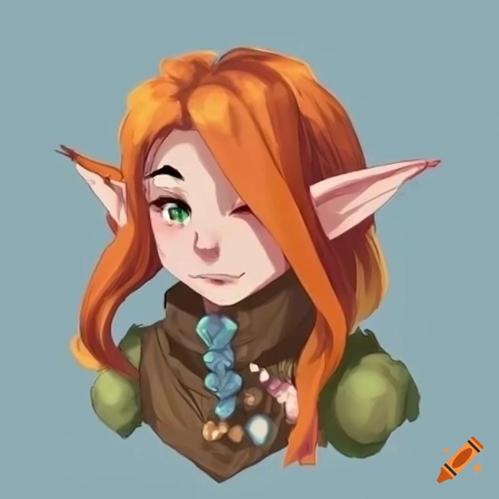 Chibi anime art of a female halfling druid with orange hair on Craiyon