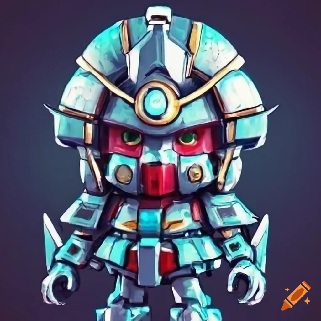 Metallic chibi robot with samurai armor