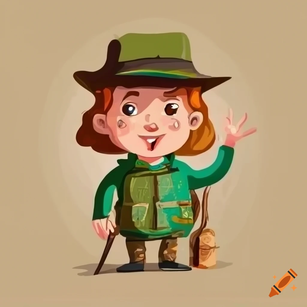 Cartoon illustration of an adventurous man on Craiyon