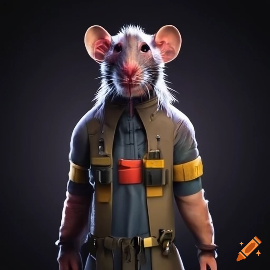 Fantasy-themed rat in army clothes in dark surroundings on Craiyon