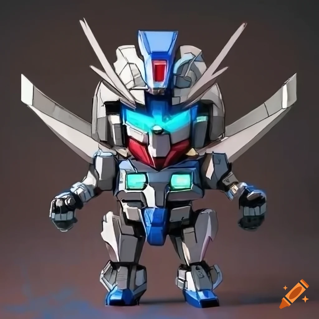 Metallic chibi robot with armor and wings on Craiyon