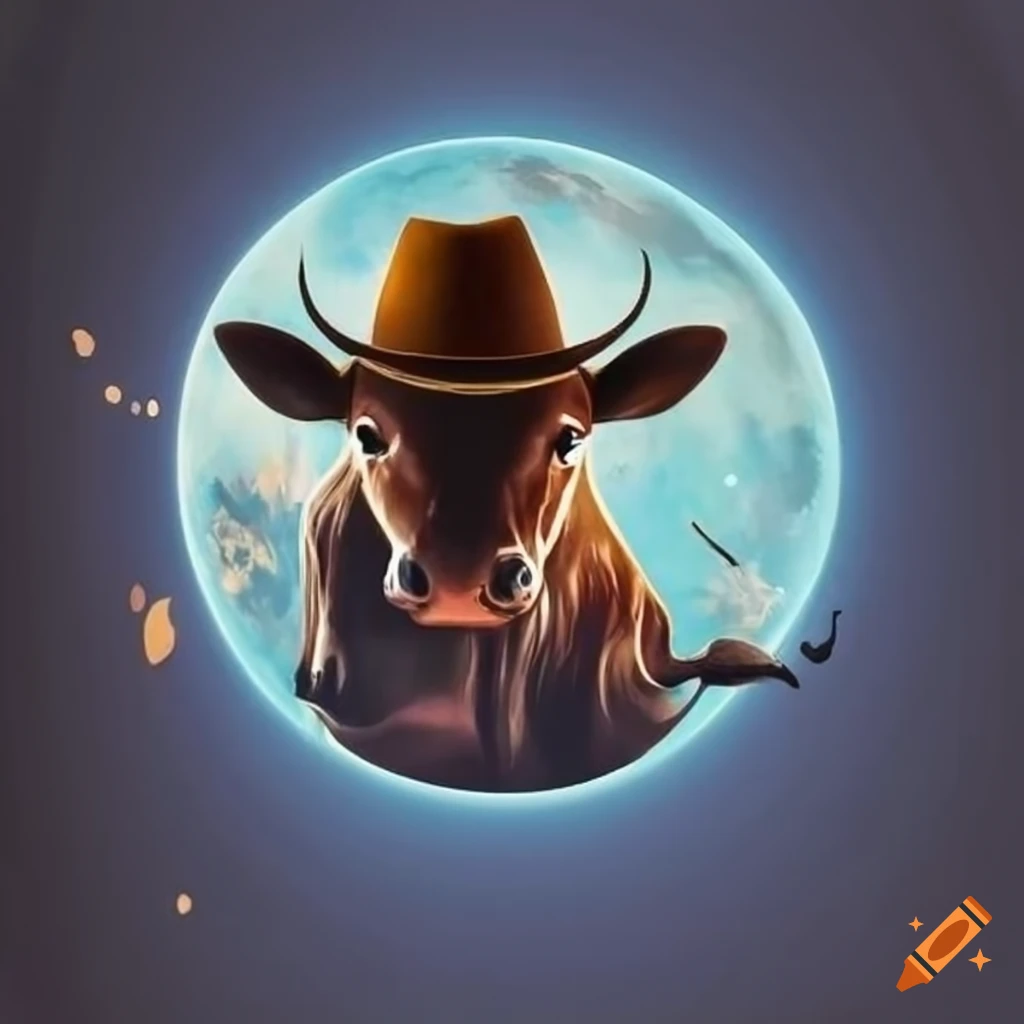 Cowboy cow under moon with coffee mug on Craiyon