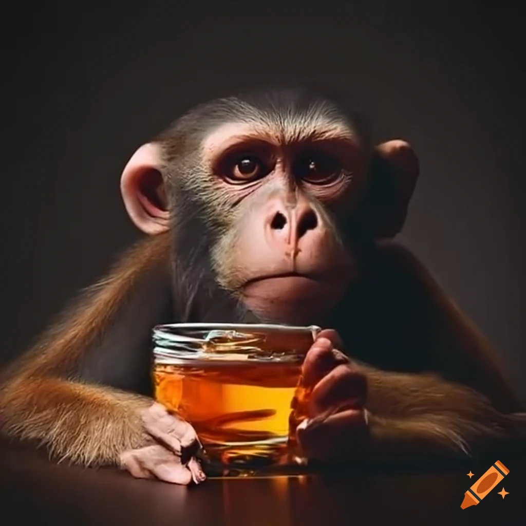 Monkey washing his tail in a beer in a bar setting on Craiyon