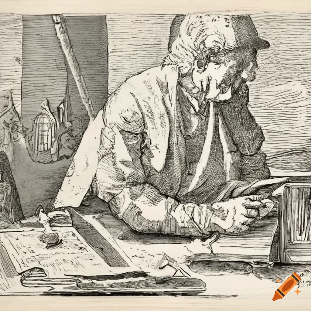 Black and white illustration of a locksmith at work on Craiyon