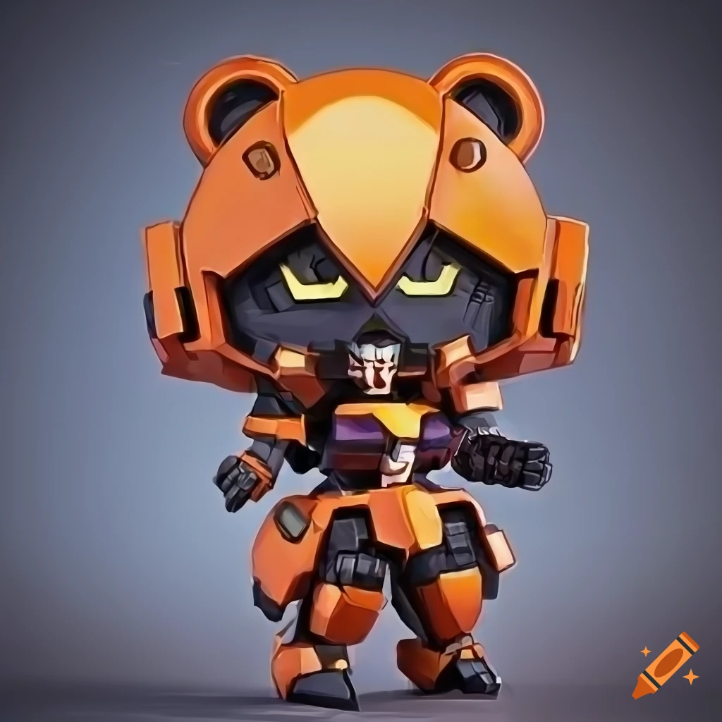 Golden bear robot battling silver wolf robot in machine war style on ...