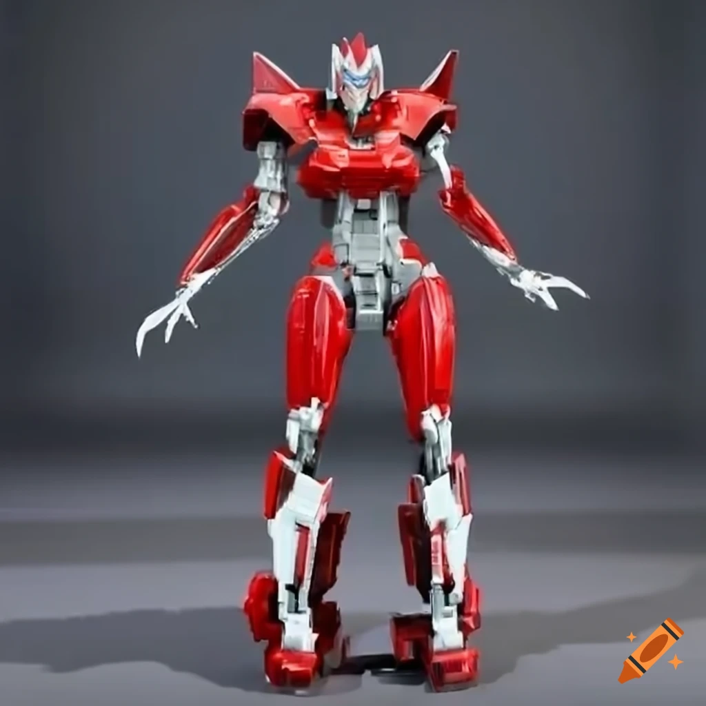 Photograph of a red female autobot resembling a red Prius on Craiyon