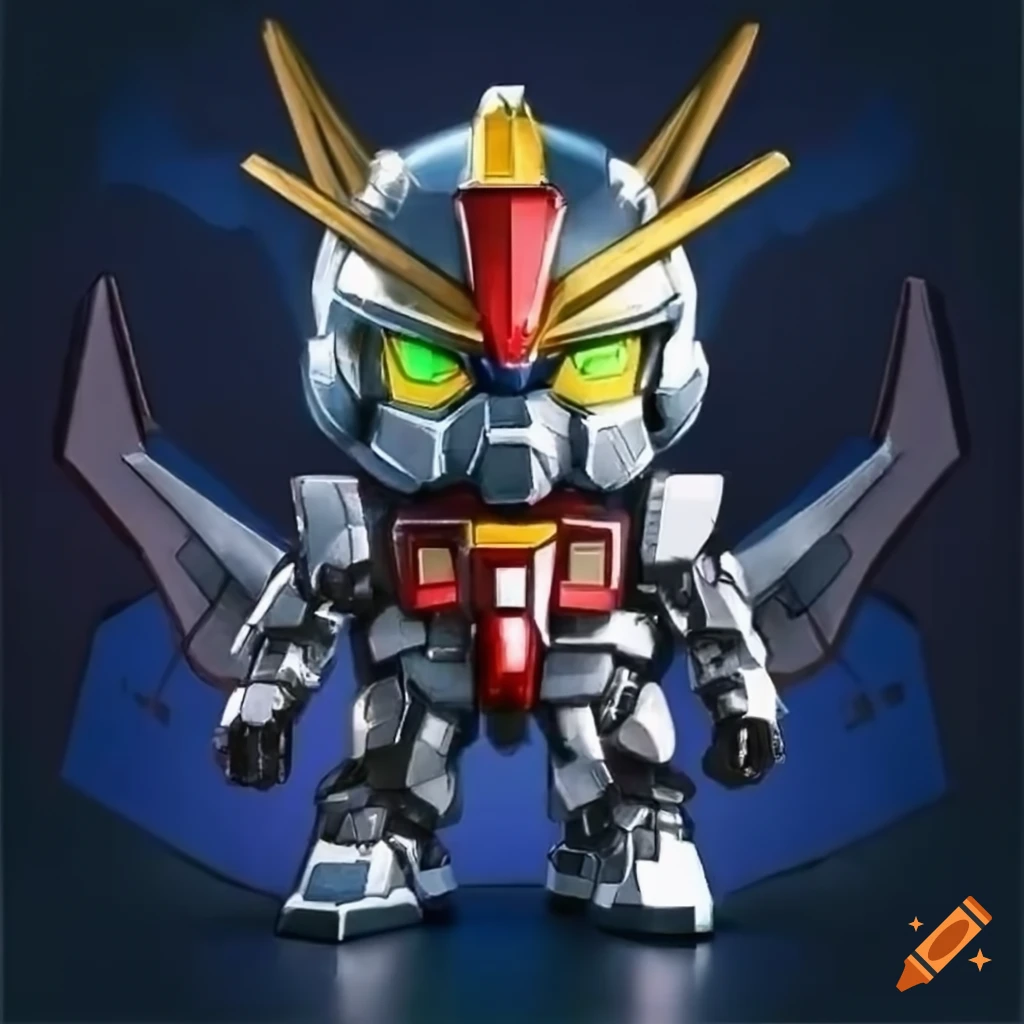 Metallic chibi robot with wings and armor