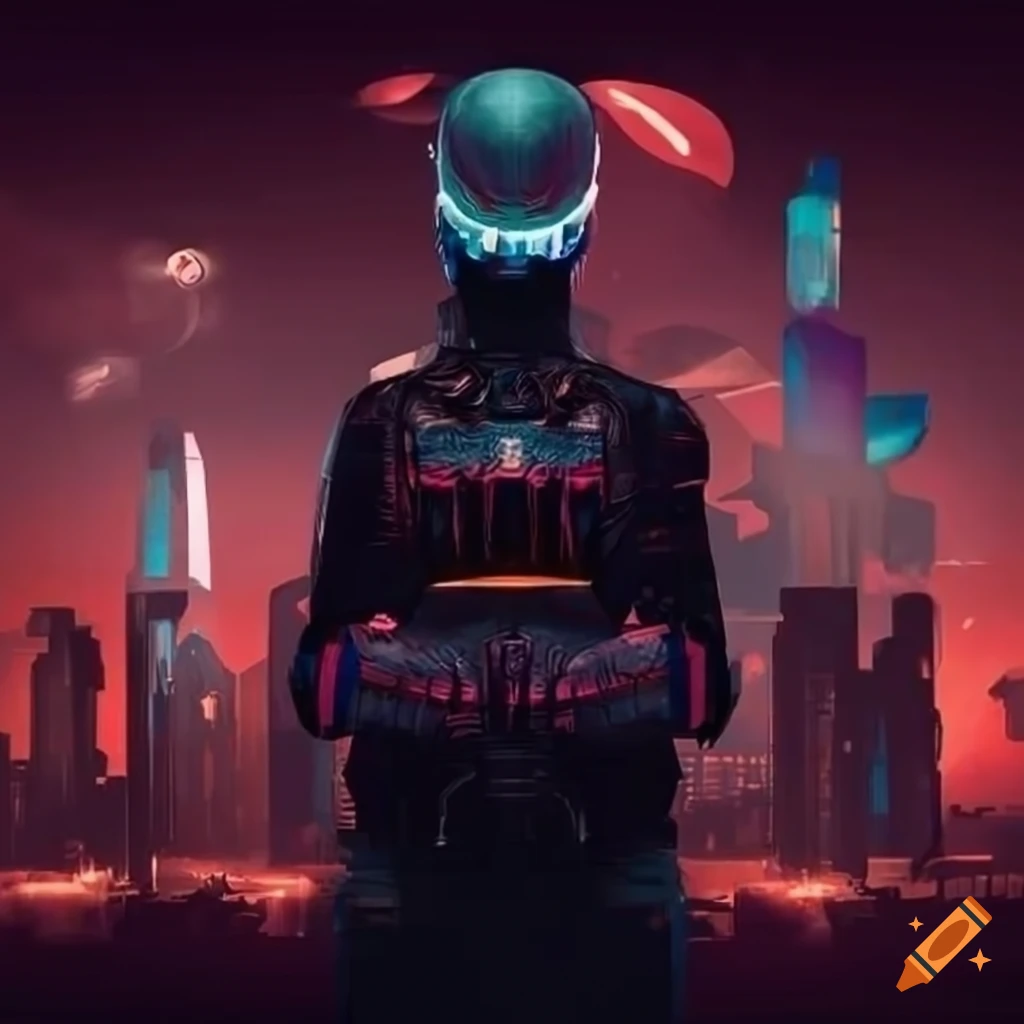 Cyberpunk technomancer surrounded by computers on Craiyon