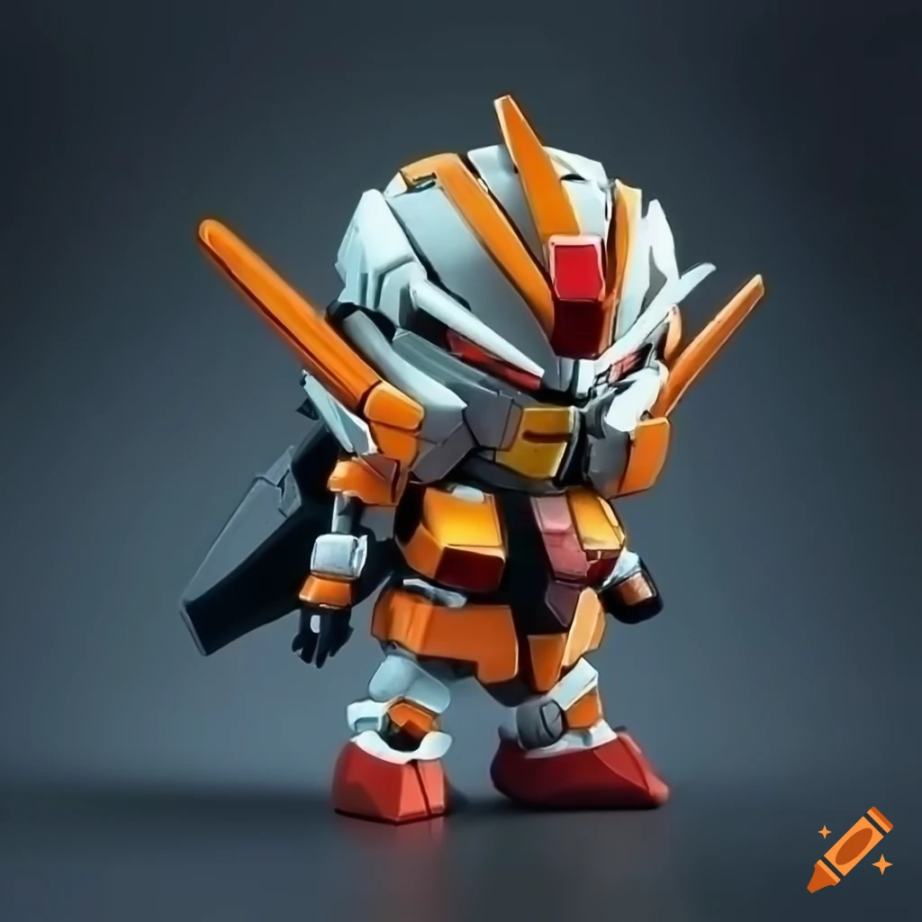 Chibi robot with black and orange armor on Craiyon