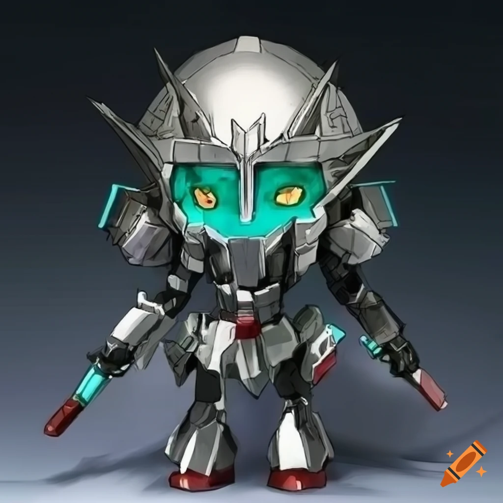 Chibi robot in samurai armor with metallic finish on Craiyon