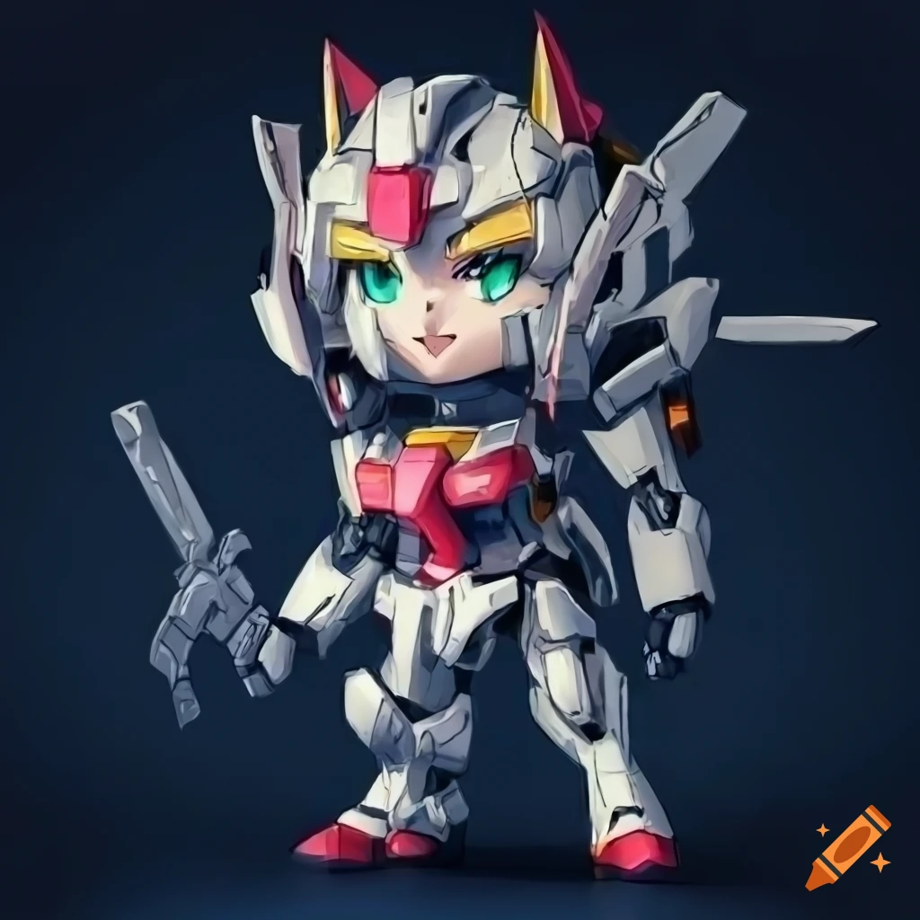 Chibi metallic robot cat in armor on Craiyon