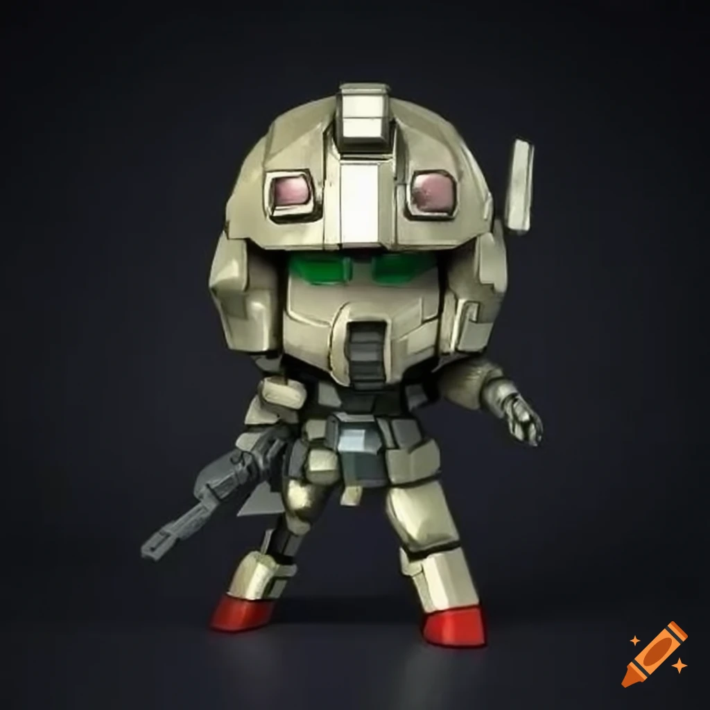 Metallic chibi gundam robot in black, orange, and white on Craiyon