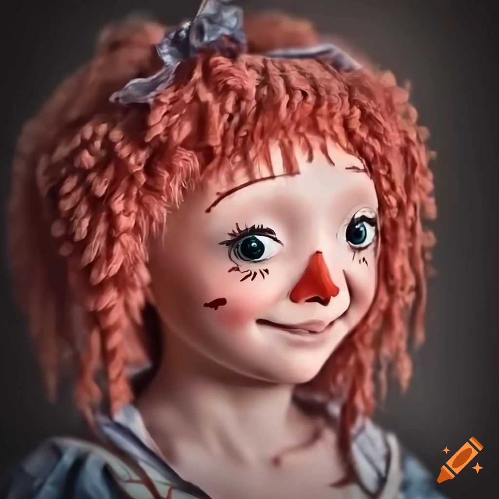 Closeup of a realistic marionette dressed in purple and orange on Craiyon