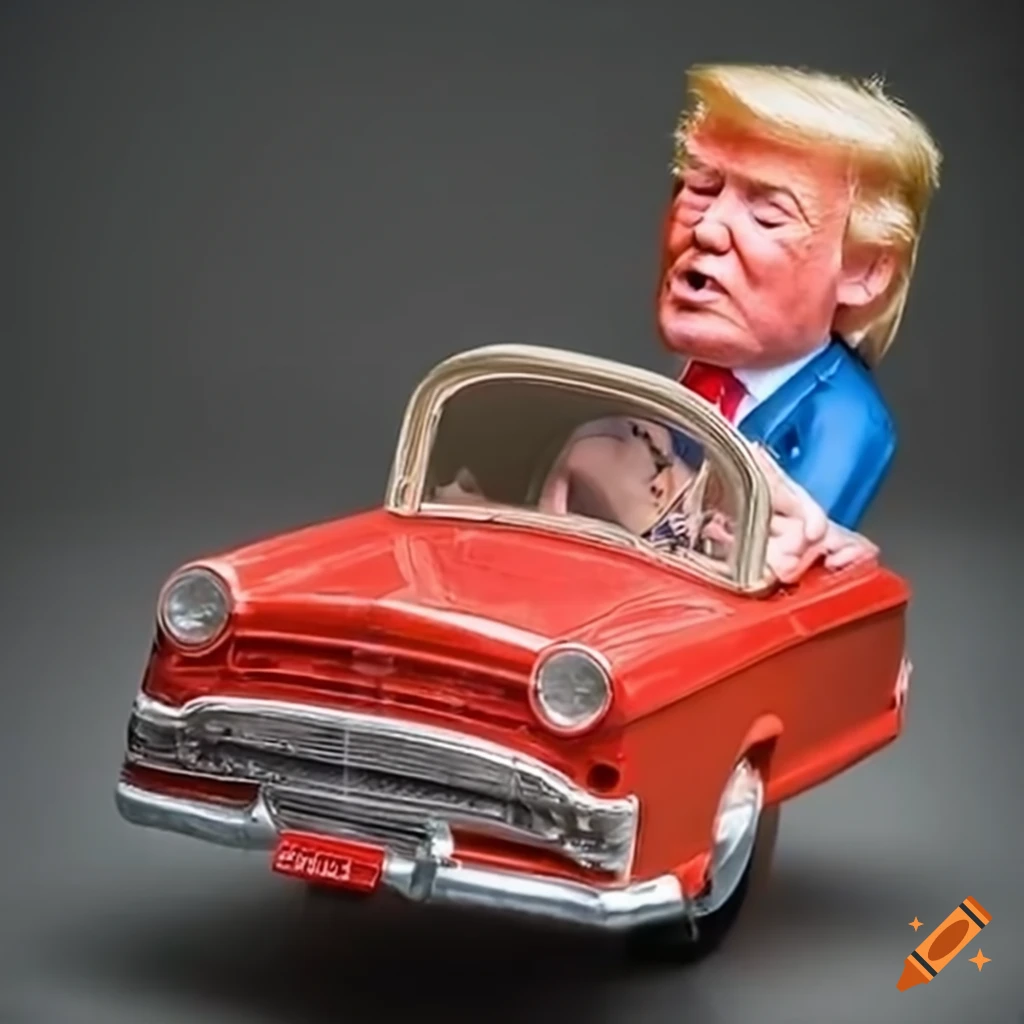 Humorous image of donald trump in a small car on Craiyon