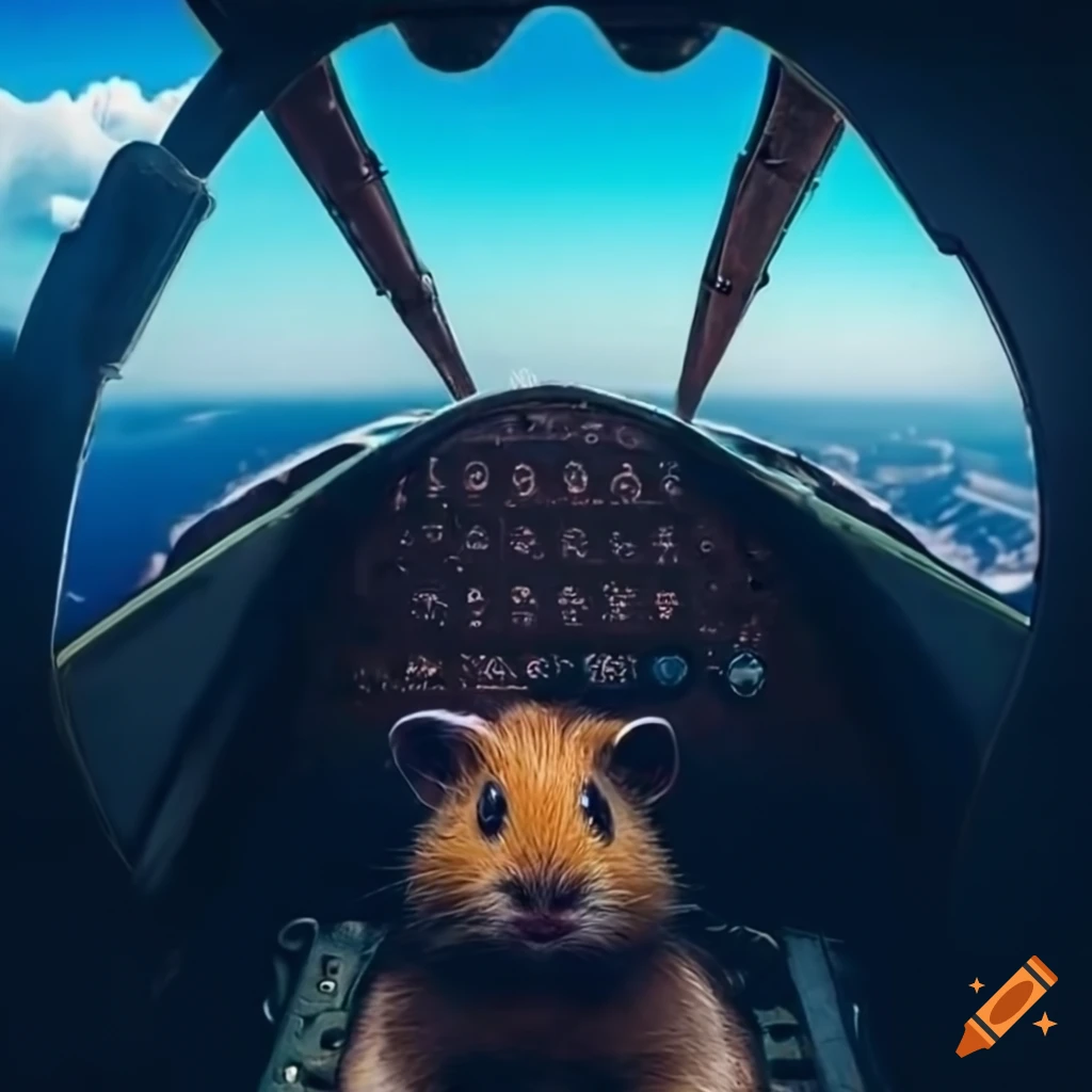 Guinea pig sitting in a vintage airplane cockpit on Craiyon