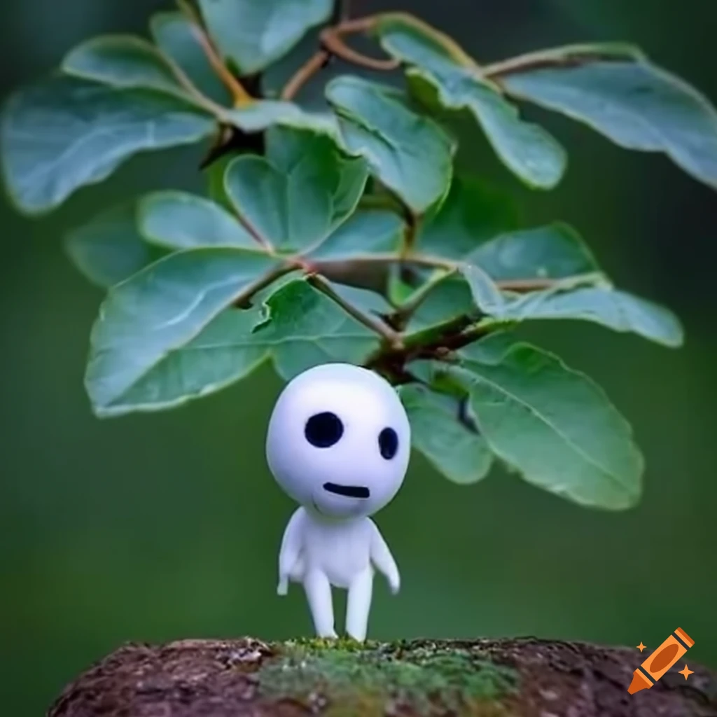 White kodama tree spirit with a curious expression