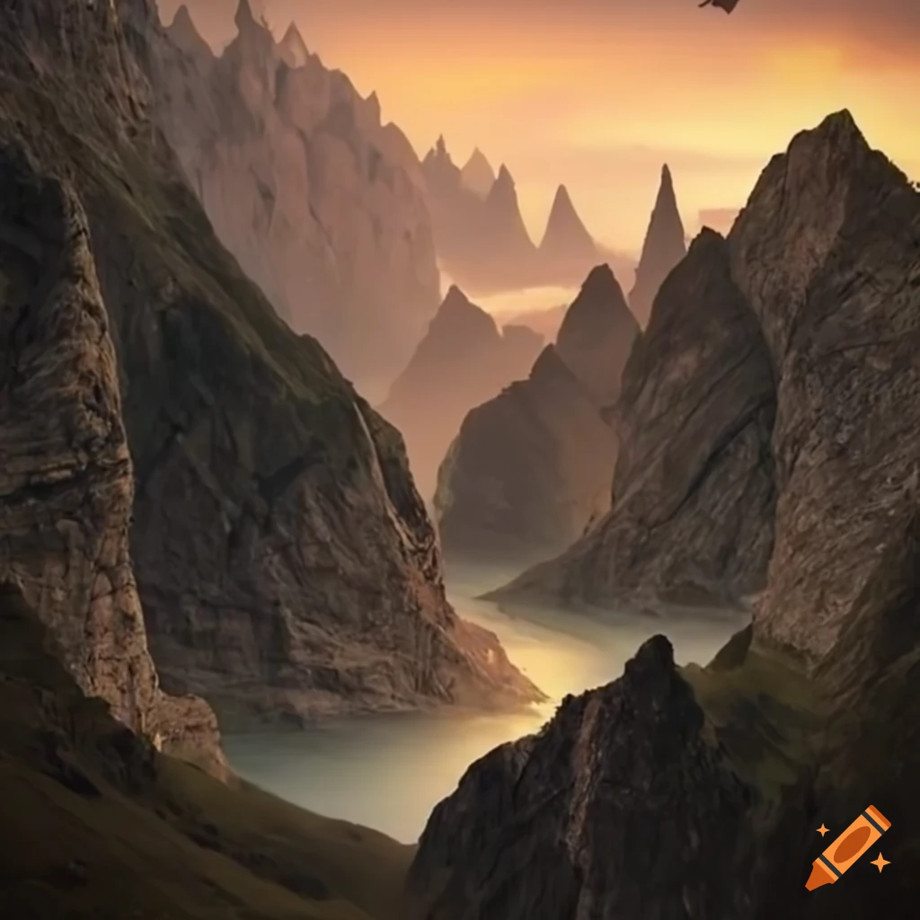 Winding path through beautiful landscape towards foreboding mountain in ...