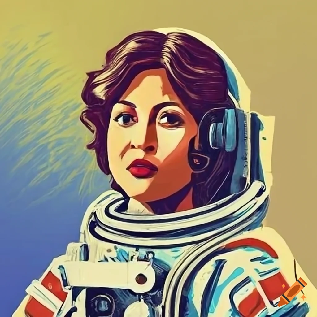 Retro illustration of ellen ochoa, the astronaut