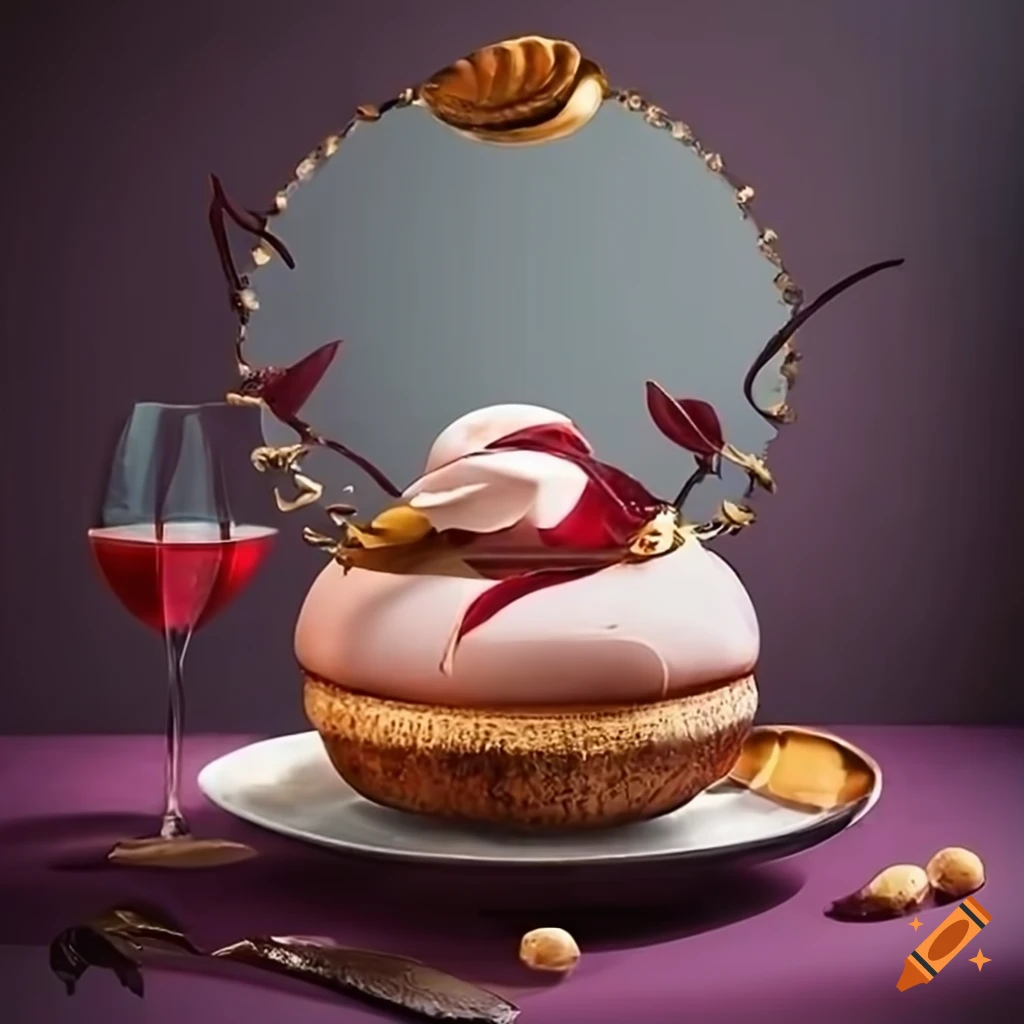 Fantastical and surreal pastries and cakes on a table on Craiyon