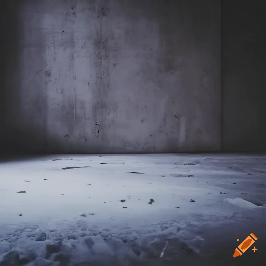 Hyper realistic image of a concrete room with white snow powder on Craiyon