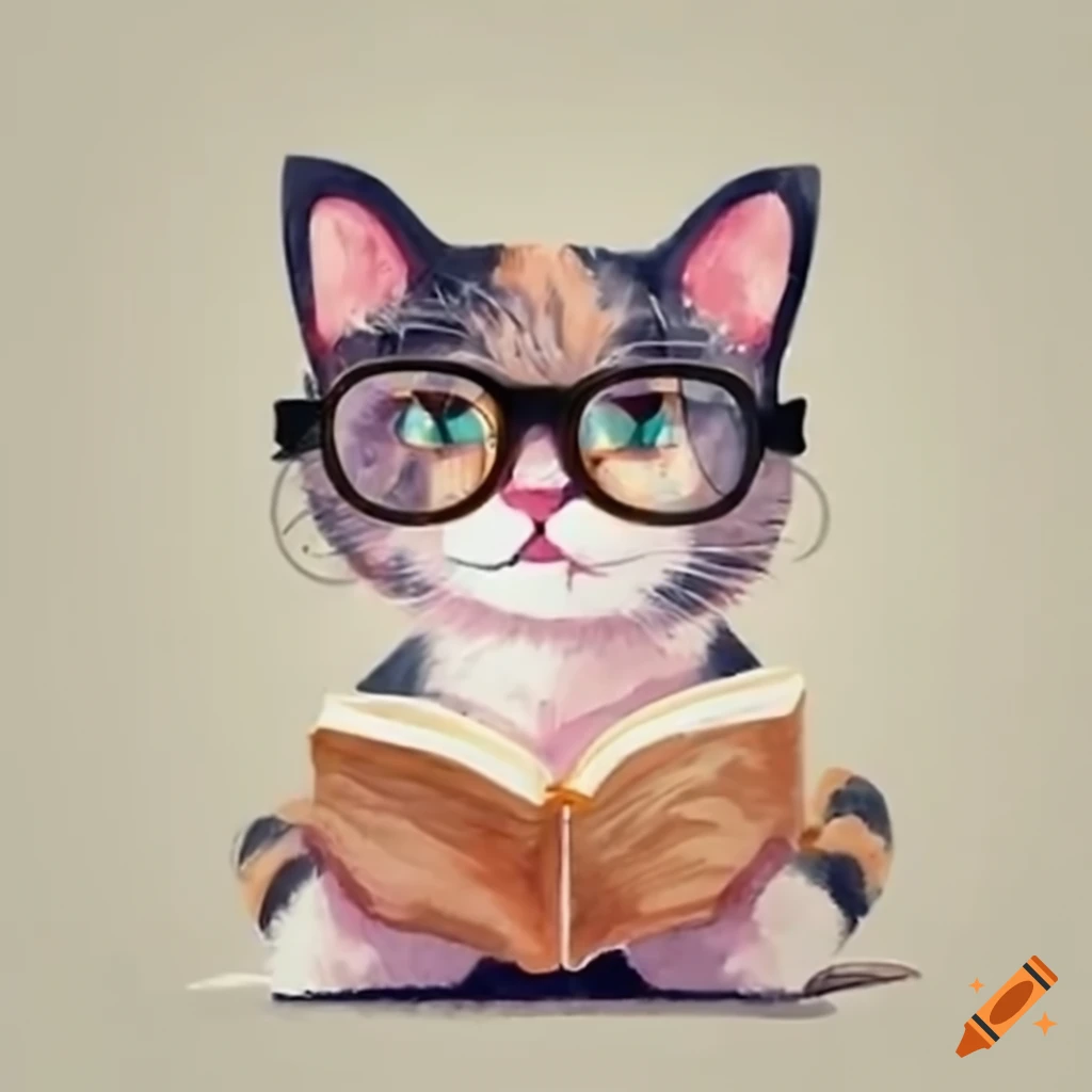 Adorable cat reading a novel on a desk on Craiyon