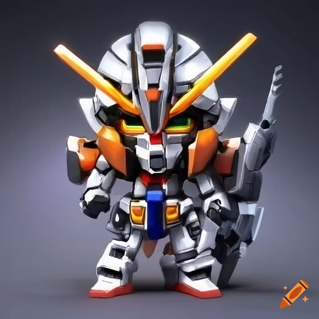 Chibi gundam robot with black, orange, and white colors on Craiyon