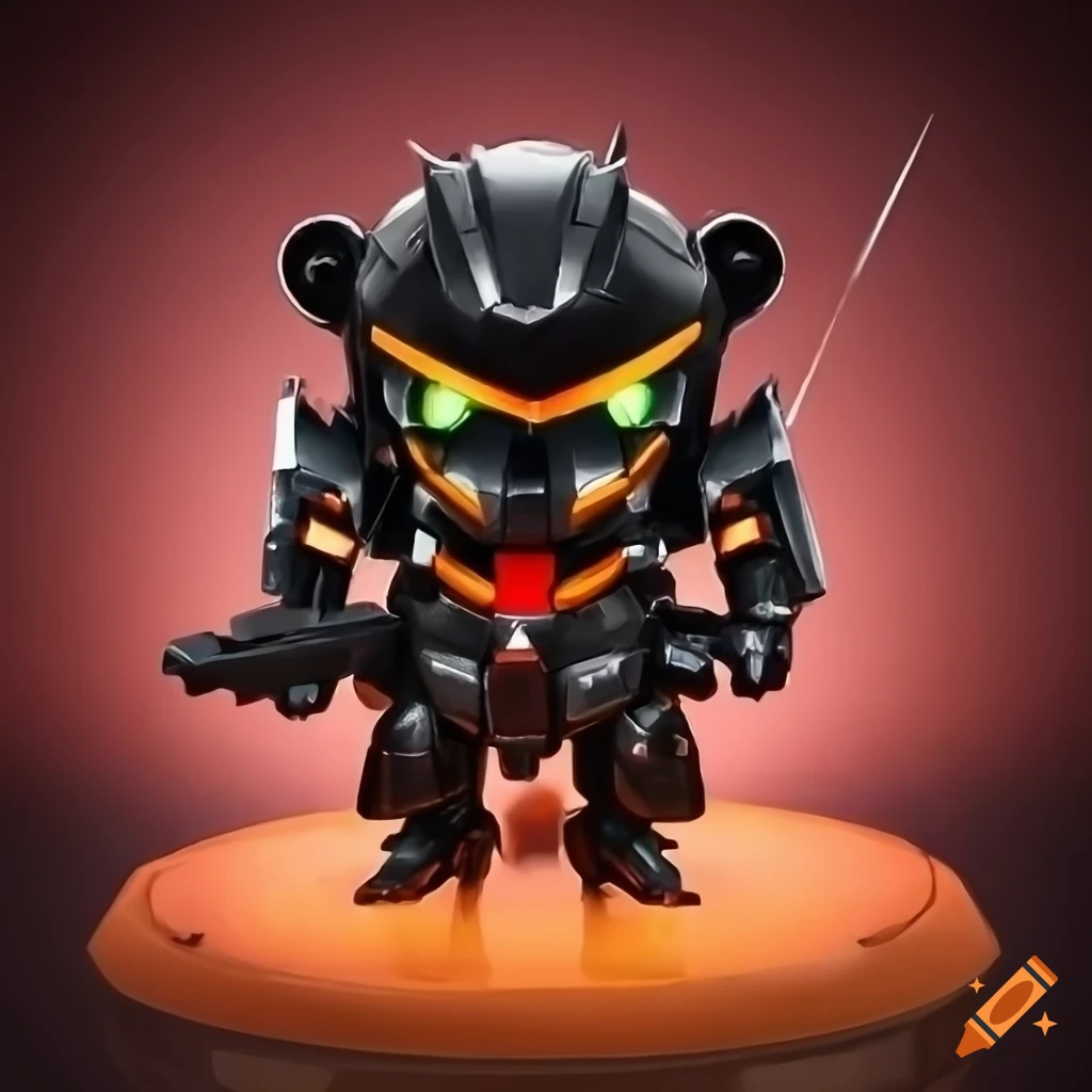 Chibi sci-fi anime hero in full armor wielding neo-plasma blades on Craiyon