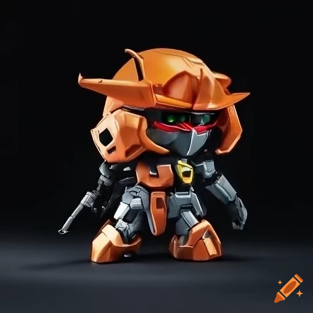 Chibi Gundam robot with black, orange, and white armor on Craiyon