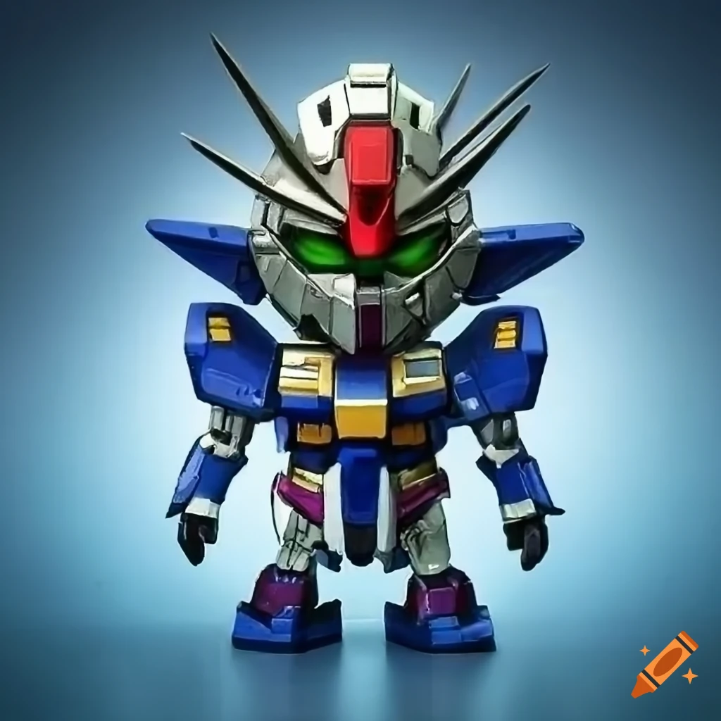 Chibi gundam robot with black and orange metallic armor on Craiyon