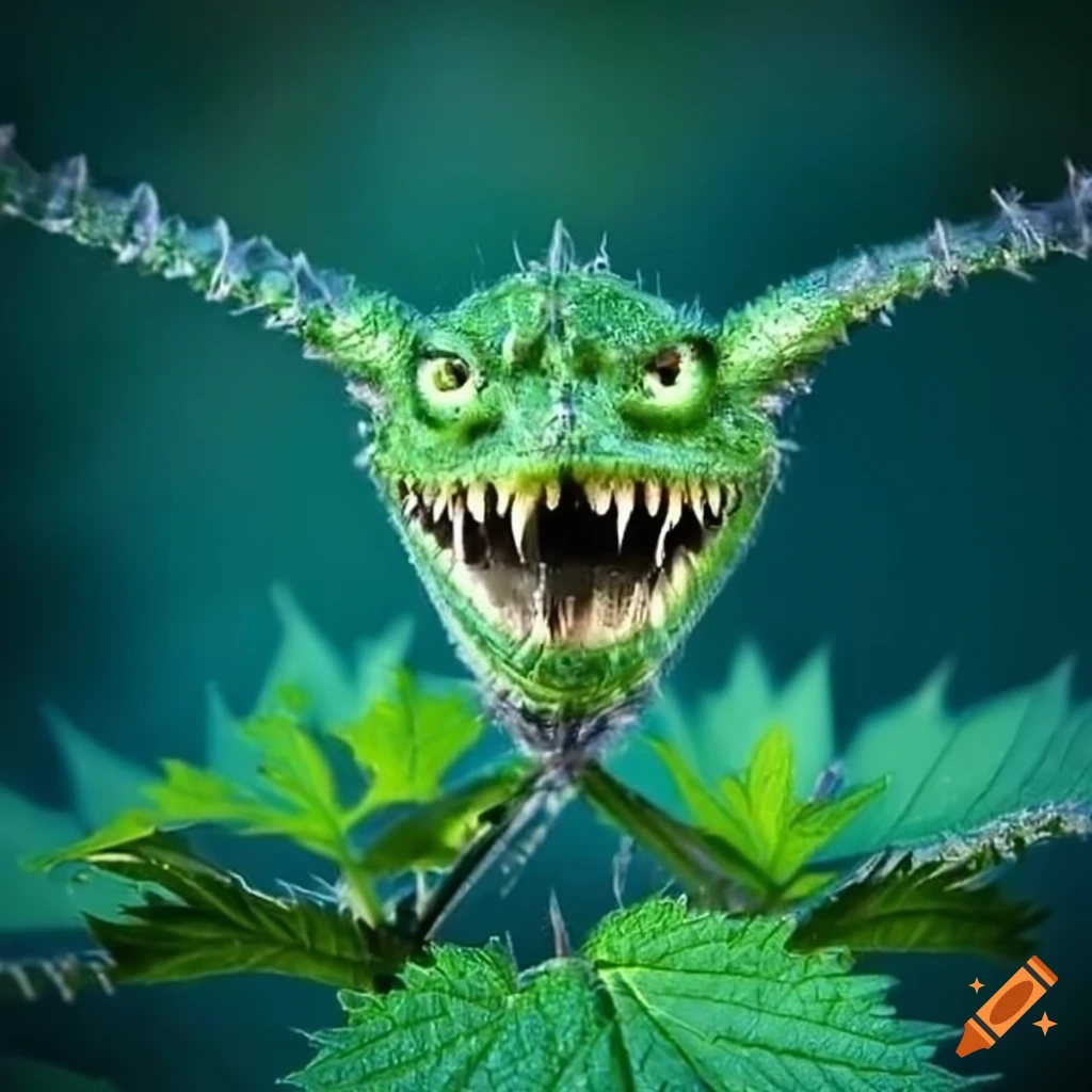 Illustration of a monster made of stinging nettles