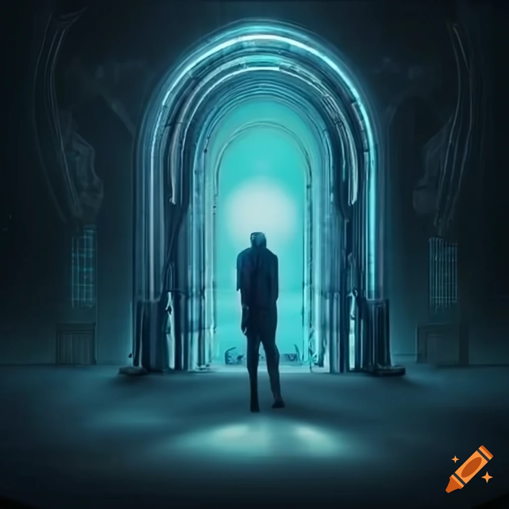 Image of a man standing in front of a futuristic portal