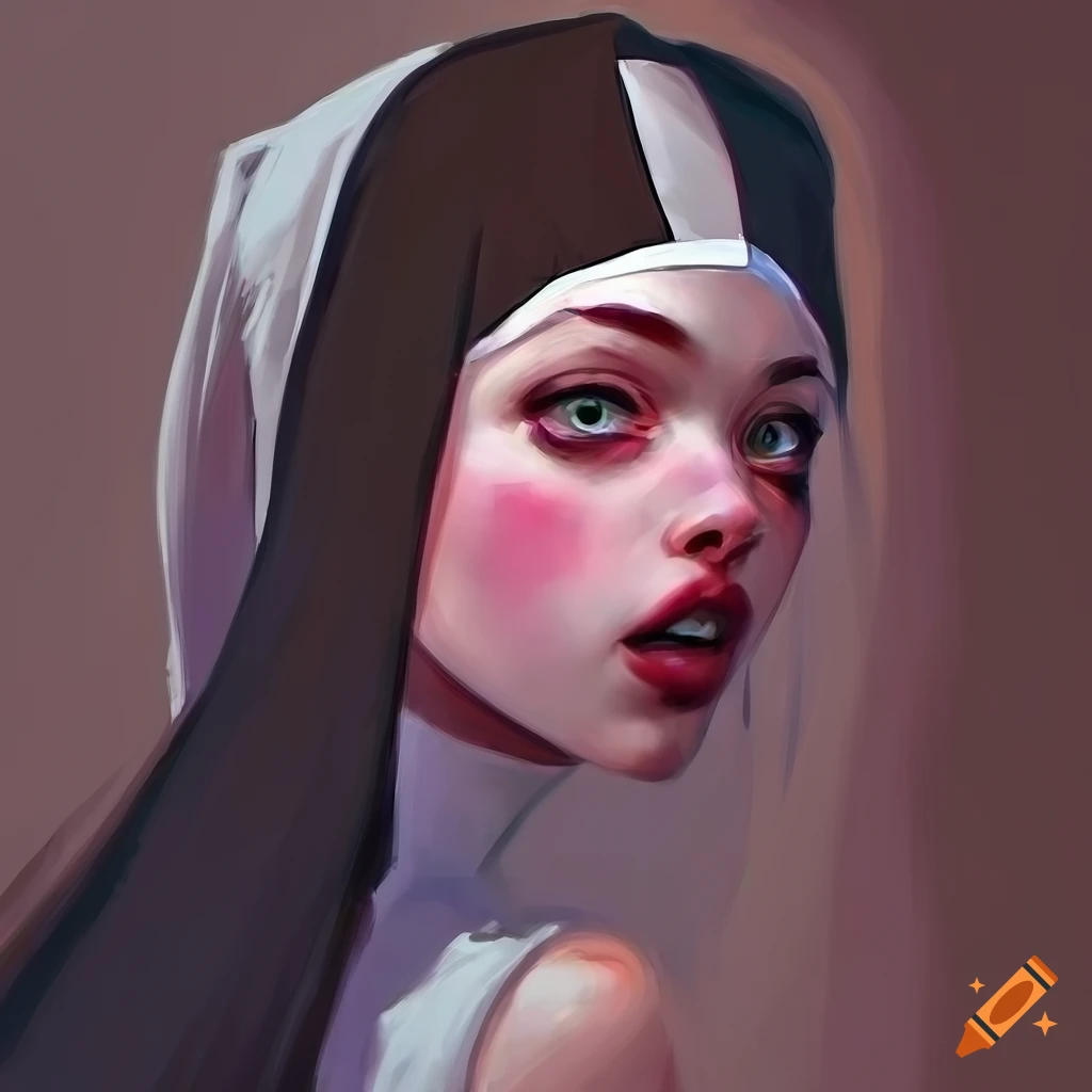 Digital painting of an elegant nun in urban outfit on Craiyon