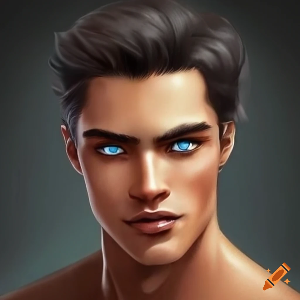 Portrait of a handsome man with bronze skin and blue eyes on Craiyon