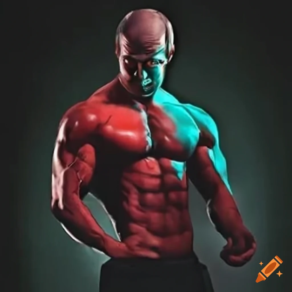 Bodybuilder sitting on bench with headphones on Craiyon