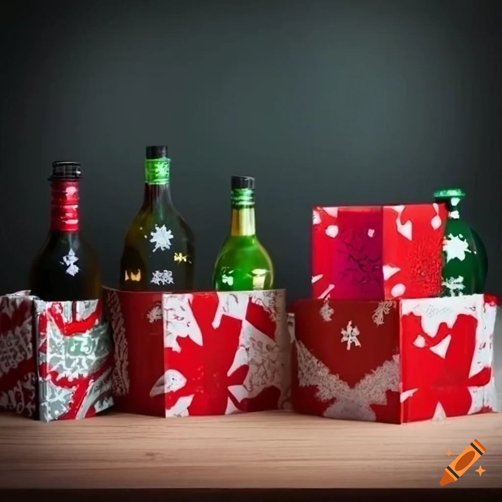 Festive christmas box with alcoholic beverages on Craiyon